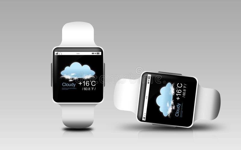 Smart Watches with Weather Forecast on Screen Stock Illustration ...