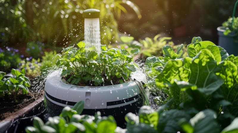 Smart Watering System in Garden Stock Image - Image of lights, digital ...