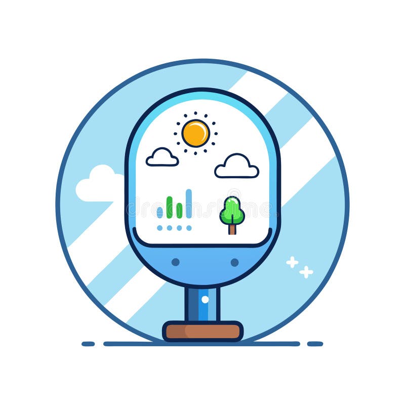 Smart Weather Device Icon with Forecast, Data, Tree, Clouds, and Sun ...