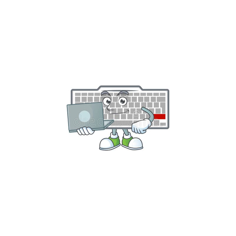 A Smart White Keyboard Mascot Icon Working with Laptop Stock Vector ...