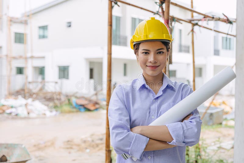 Smart Woman Engineer Worker Builder Worker in Construction Site ...