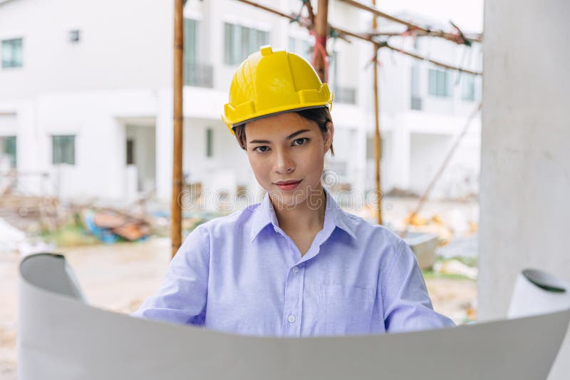 Construction Teamwork Engineer Builder Team Looking Floor Plan Projects ...