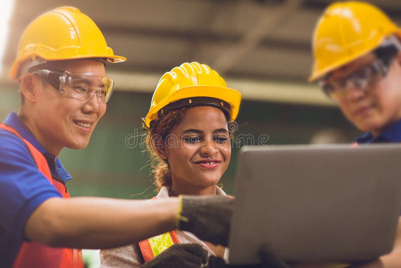 Smart Woman Engineer Working Around with Men Team Mix Race Work ...