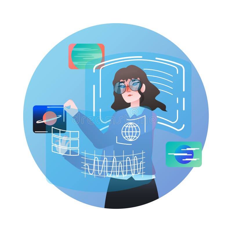 Smart Woman in Glasses Using Virtual Reality for Reading Different ...