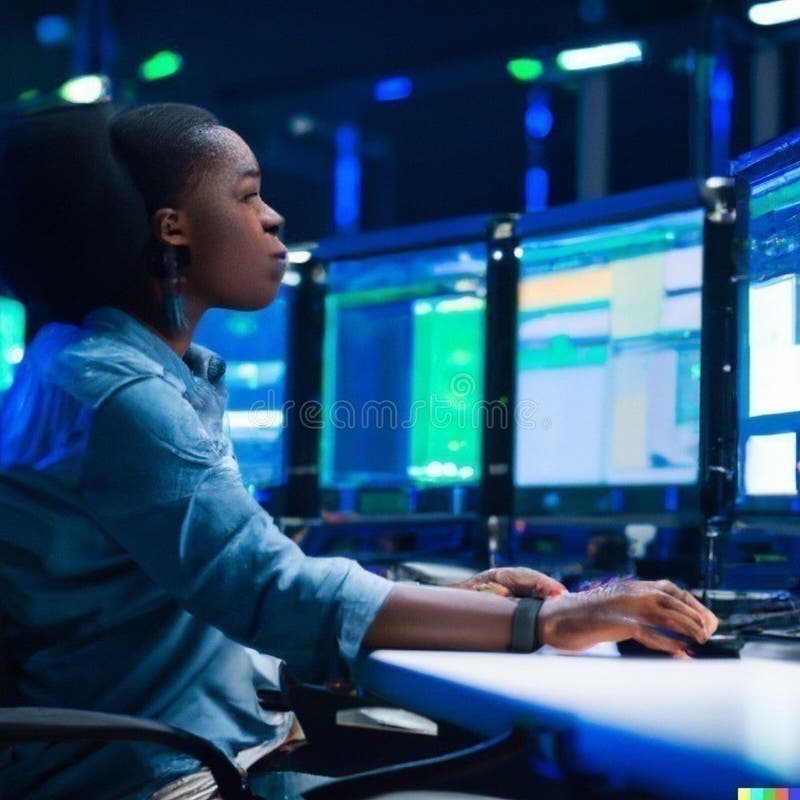 Smart Woman It Programer Working On Desktop Computer In Data Center