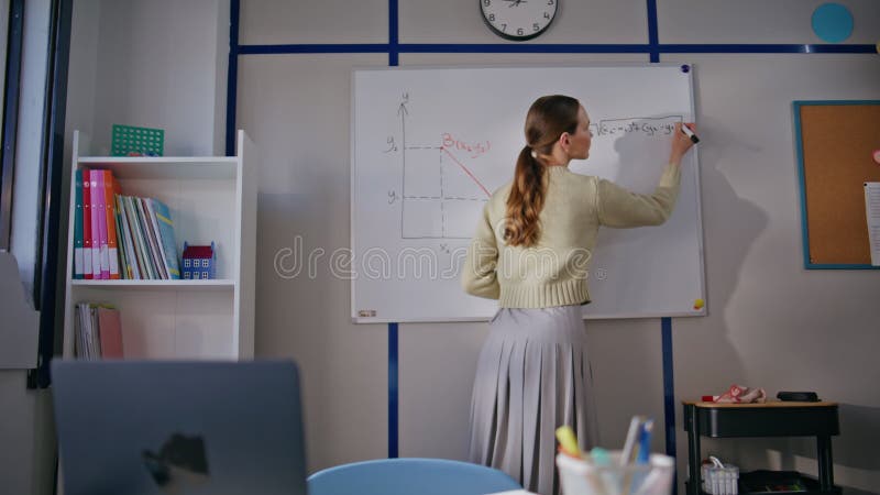 Smart Woman Teaching Math Using Whiteboard at School Cabinet. Teacher ...
