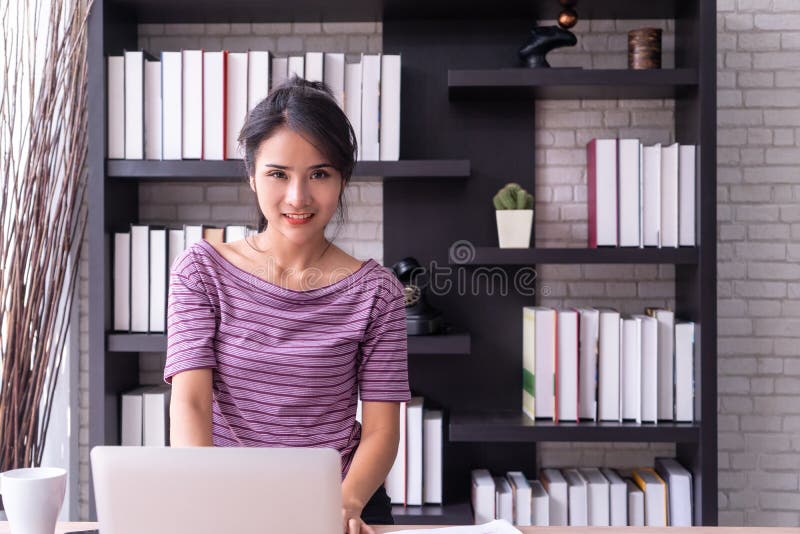 Smart Woman Working at Home with Computer Stock Photo - Image of female ...