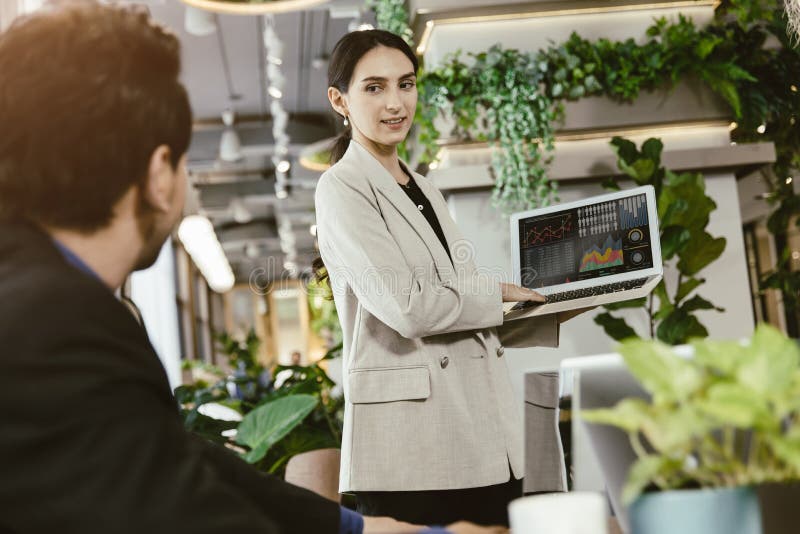 Smart Women Happy Presentation Her or Report Work Represent with Male ...