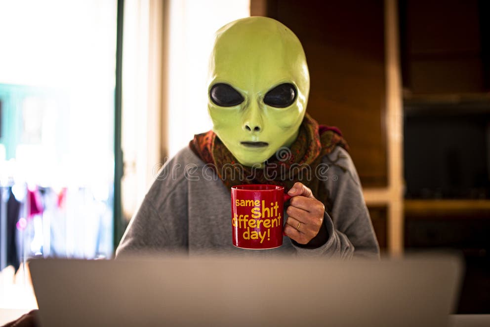 Smart Working. Alien at Work in the House Stock Image - Image of ...