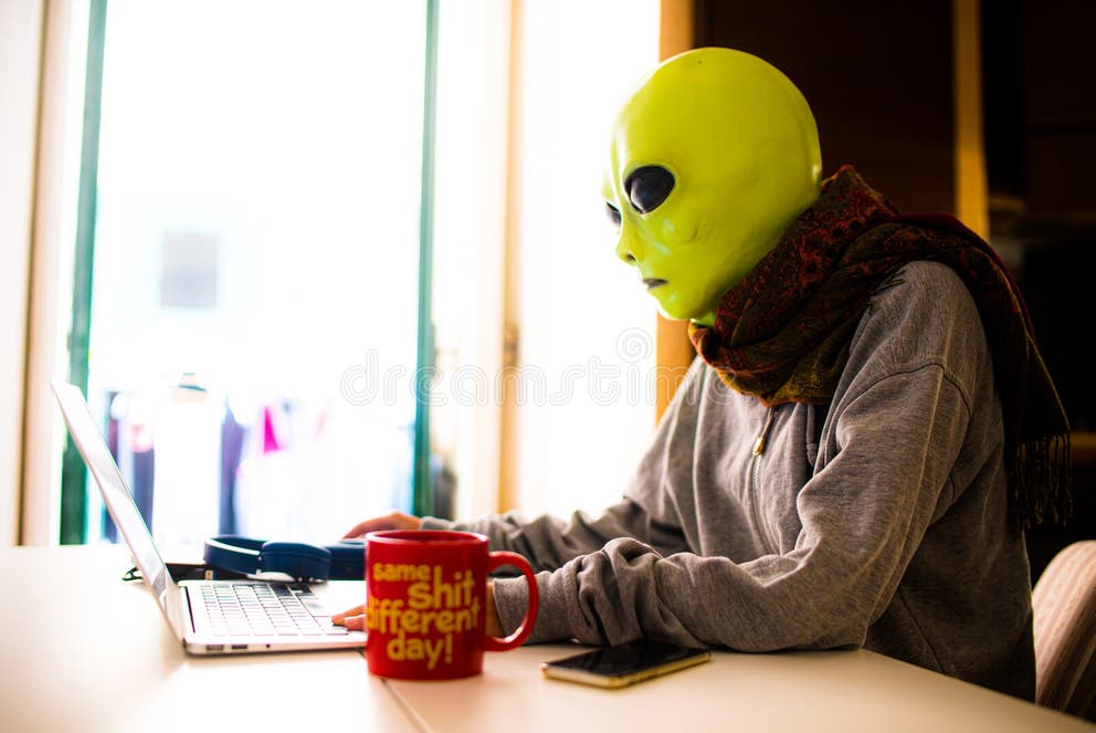 Smart Working. Alien at Work in the House Stock Image - Image of ...