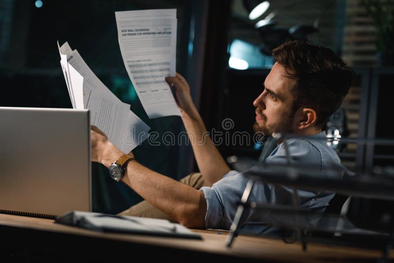 Smart Working Late WithÂ papers Stock Image - Image of information ...