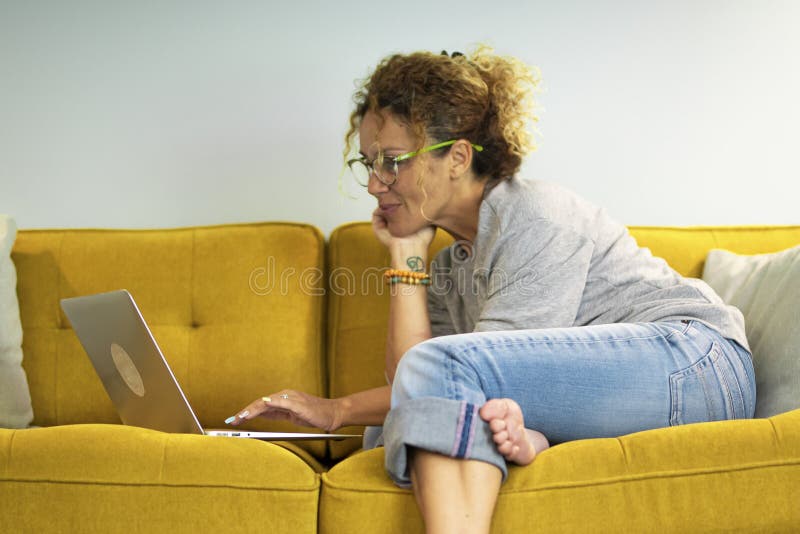 Smart Working Modern Female People Using Laptop Computer at Home ...