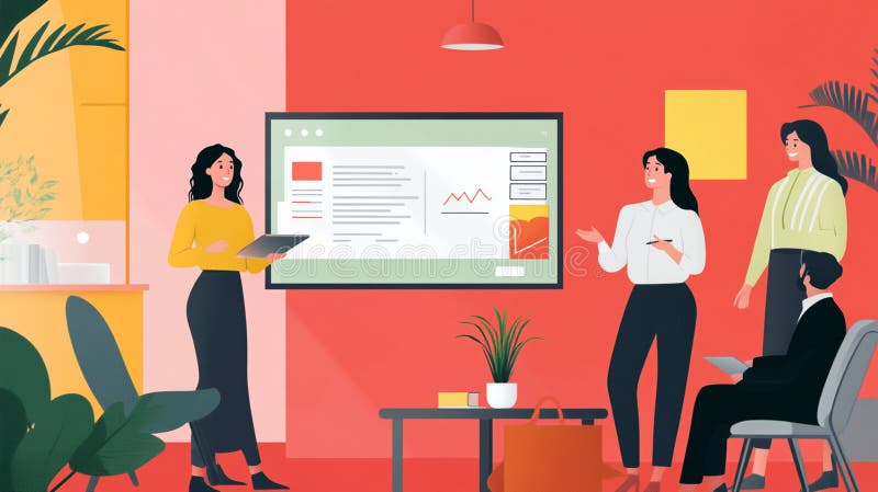 Smart Working Woman Confidently Presents Ideas on Digital Screen in ...