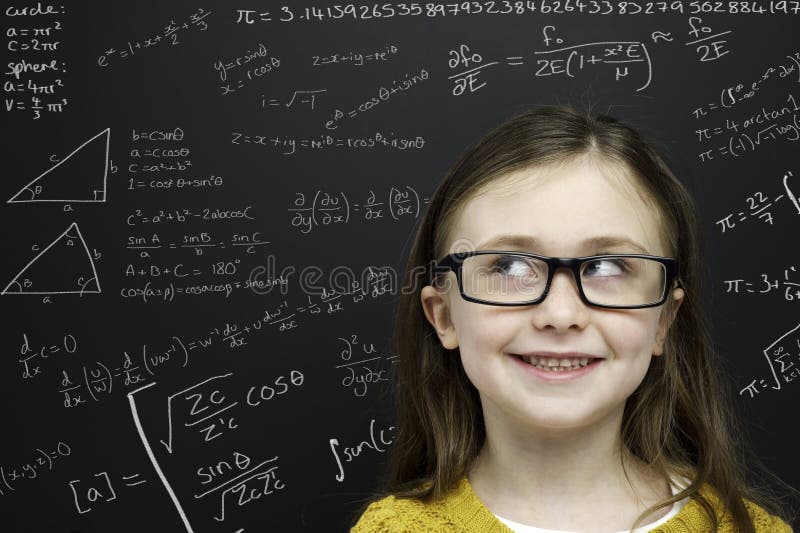 Smart Young Girl Stood Infront of a Blackboard Stock Photo - Image of ...