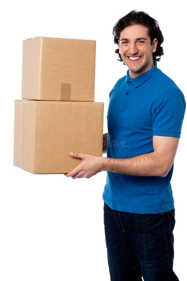 Smart Young Man Carrying Boxes Stock Photo - Image of parcel, casual ...