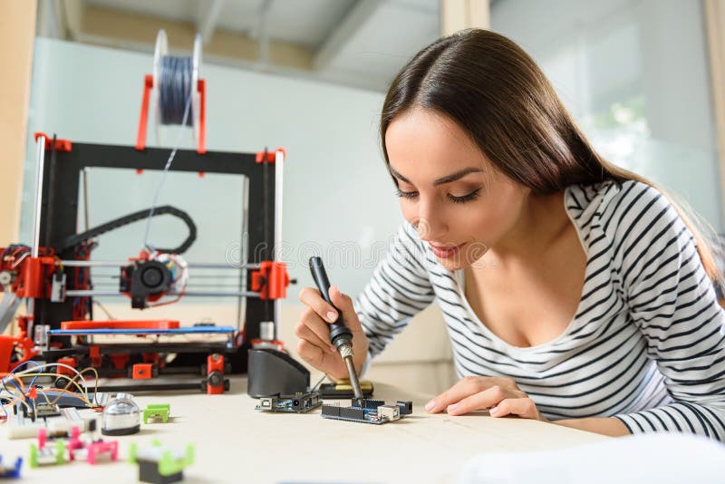 Smart Young Woman Testing 3d Printing Components Stock Photo - Image of ...