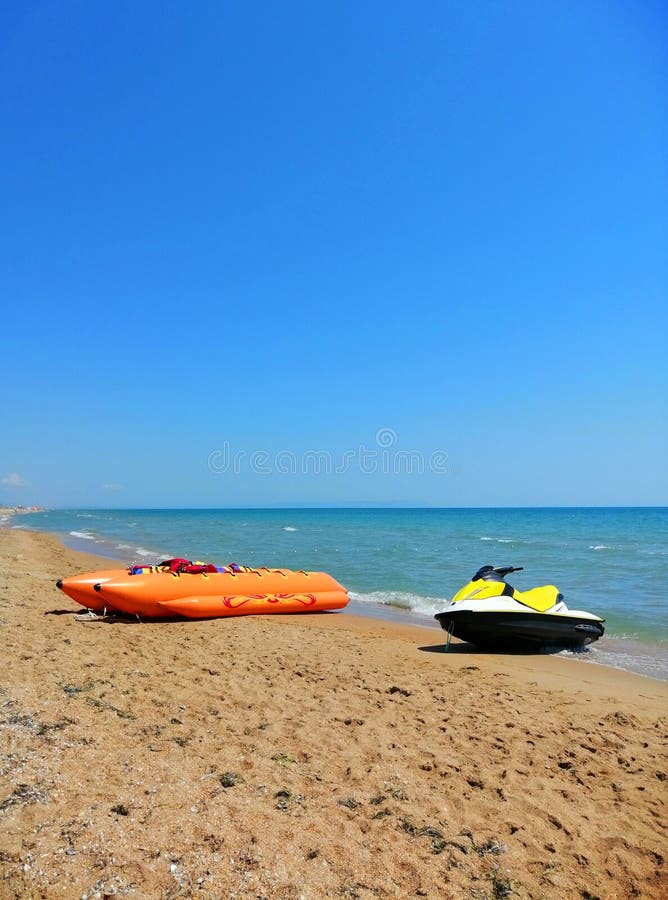Beach Transport. Inflatable Banana on the Sand Stock Photo - Image of ...