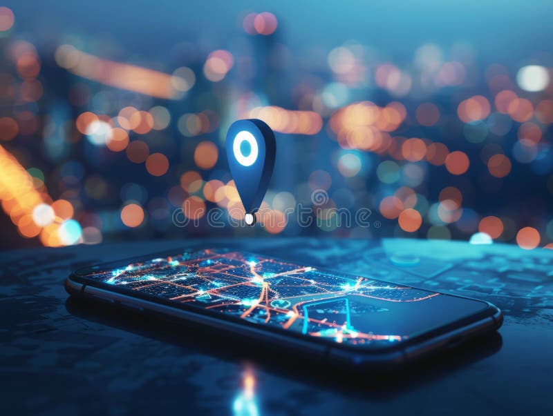 Smartphon with a Map of the World and Location Marker,GPS Comcept Stock ...