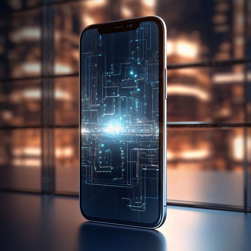 Smartphone with Abstract Circuit on the Screen. 3d Rendering Stock ...