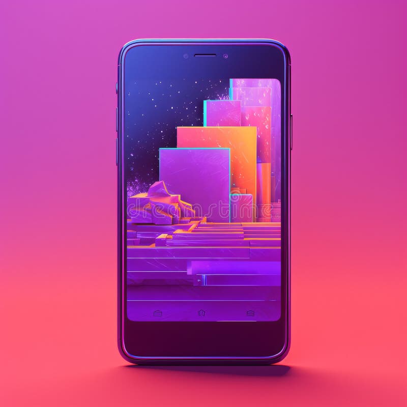 Smartphone with Abstract City on Screen. 3d Render Illustration Stock ...