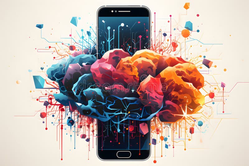 Smartphone with Abstract Colorful Brain on White Background. Vector ...