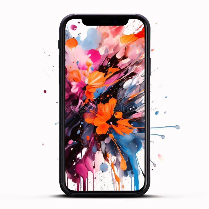 Smartphone with Abstract Colorful Splash on White Background. Vector ...