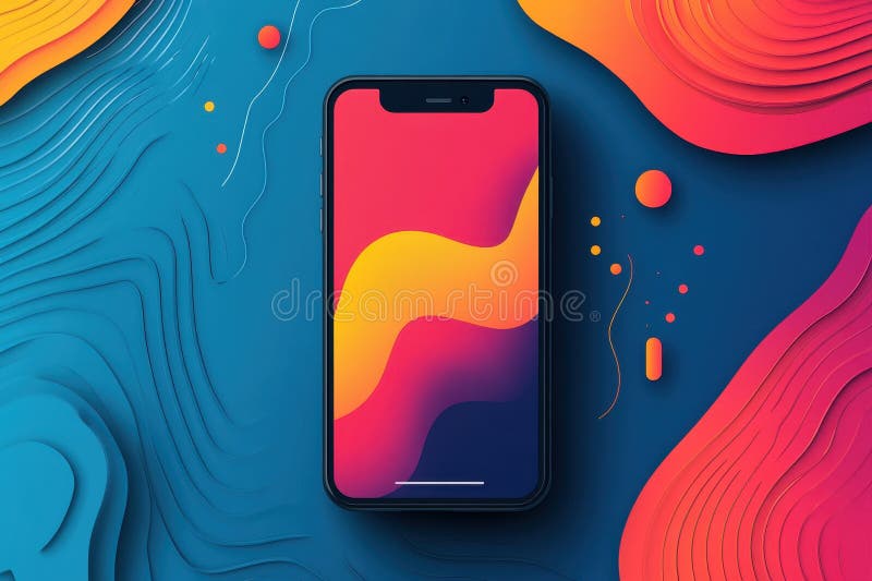 Smartphone with Abstract Gradient Background and Wavy Shapes Stock ...