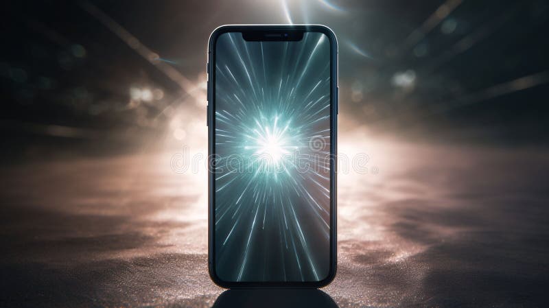 Smartphone with Abstract Light Rays on Dark Background. 3D Rendering ...