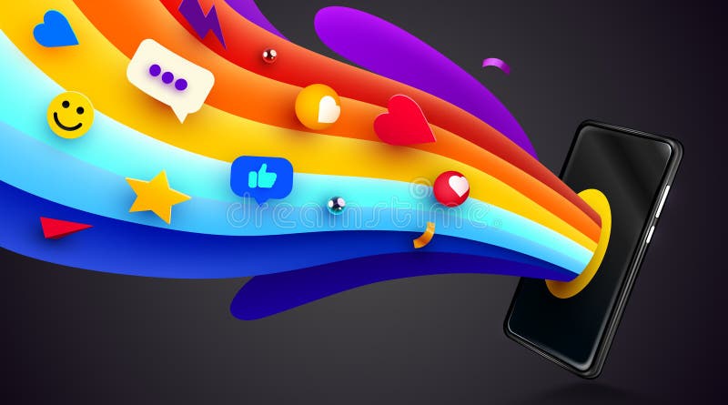 Smartphone with Abstract Rainbow Elements. Phone Mockup. Color ...