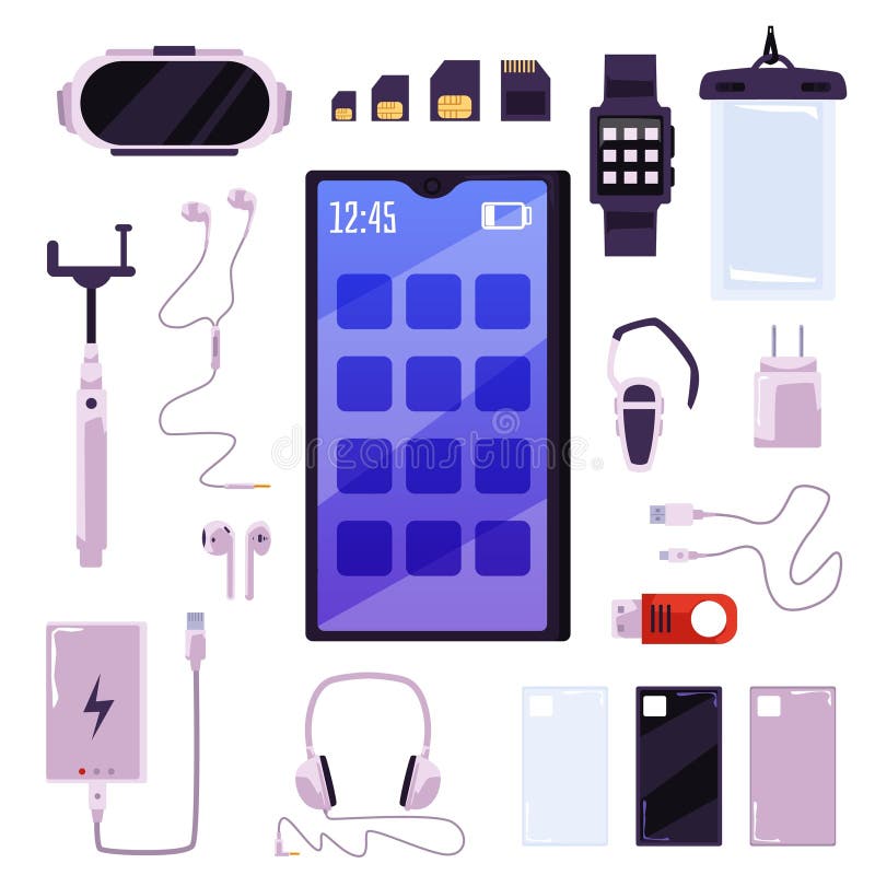Mobile Phone Accessories Icon Set Stock Illustrations – 840 Mobile ...