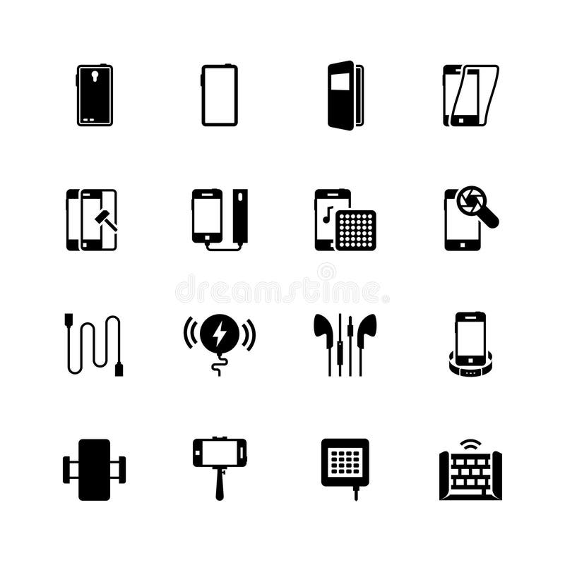 Smartphone Accessories Icon Set Stock Vector - Illustration of cover ...