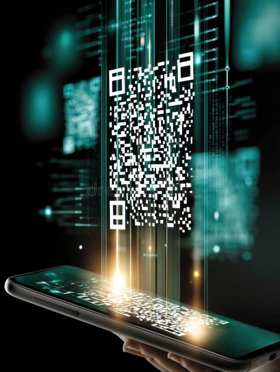 Smartphone Scans QR Code with Futuristic Visuals and Digital Effects in ...