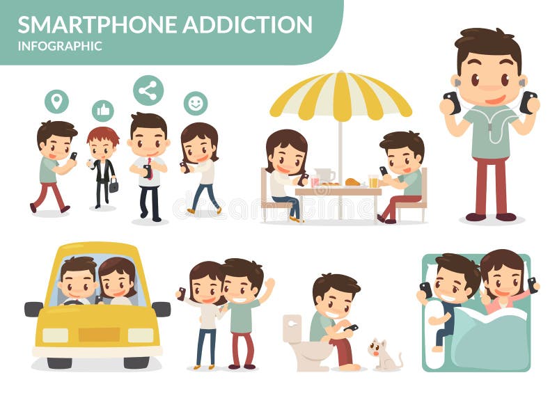 Smartphone addiction. stock illustration. Illustration of cartoon ...