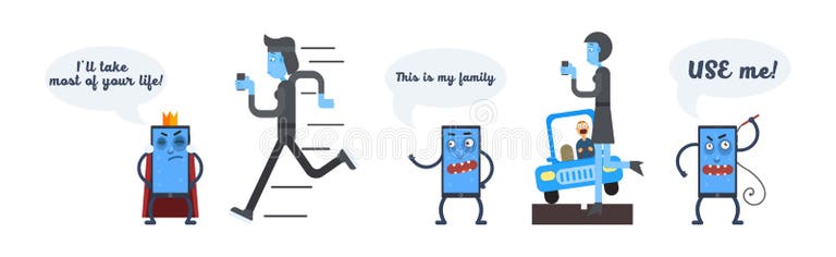 Smartphone Addiction and Bad Habit with Device Using Vector Set Stock ...