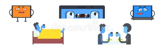 Smartphone Addiction and Bad Habit with Device Using Vector Set Stock ...