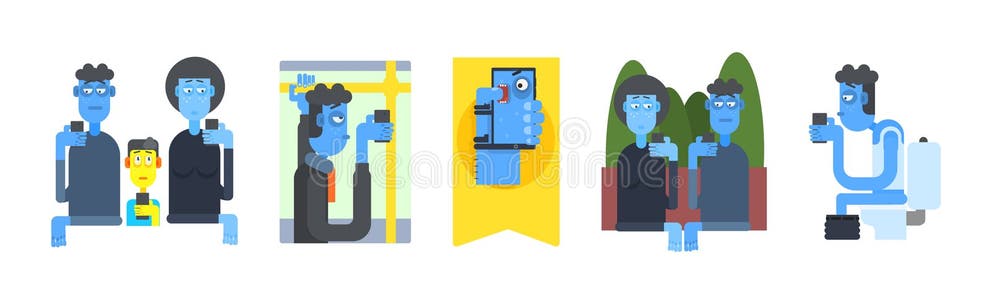 Smartphone Addiction and Bad Habit with Device Using Vector Set Stock ...