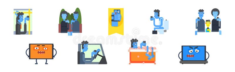 Smartphone Addiction and Bad Habit with Device Using Vector Set Stock ...