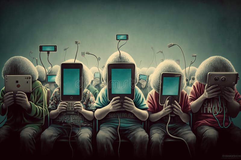 Smartphone Addiction Concept-topaz-enhance Stock Illustration ...