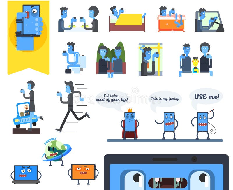 Smartphone Addiction. Vector Illustration Set Stock Vector ...