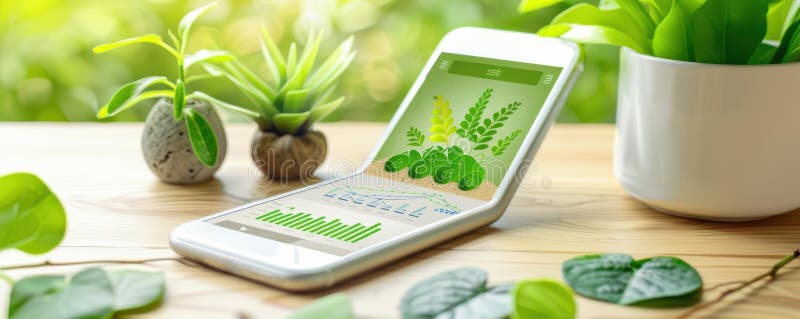 Smartphone App Displaying a Plant Care Interface Surrounded by Green ...