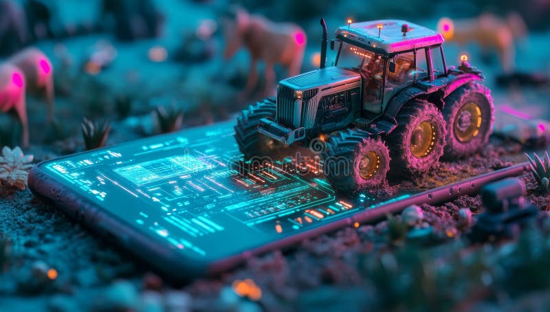 Smartphone App for High-tech Farming with a Tractor Symbol Stock Image ...