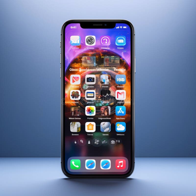 Smartphone with App Icons on the Screen. 3D Rendering Stock ...