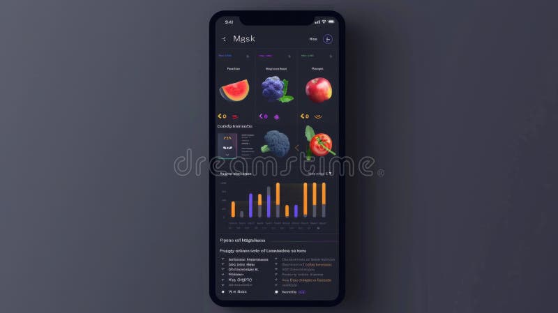 Smartphone App Interface Featuring Food Consumption Tracking Data Stock ...