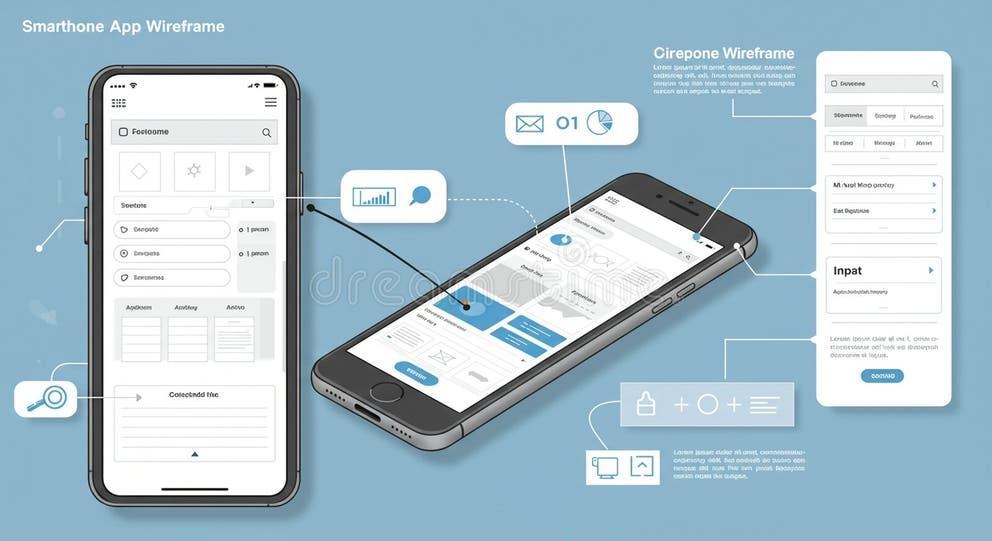 Smartphone App Wireframe Displaying User Interface Mockups Featuring ...