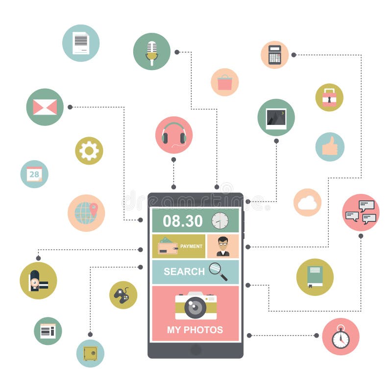 Smartphone Apps Concept. Vector Illustration Decorative Background ...