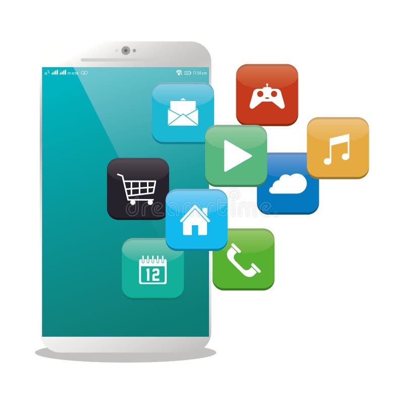 Smartphone and Apps Icon Set Design Stock Vector - Illustration of ...