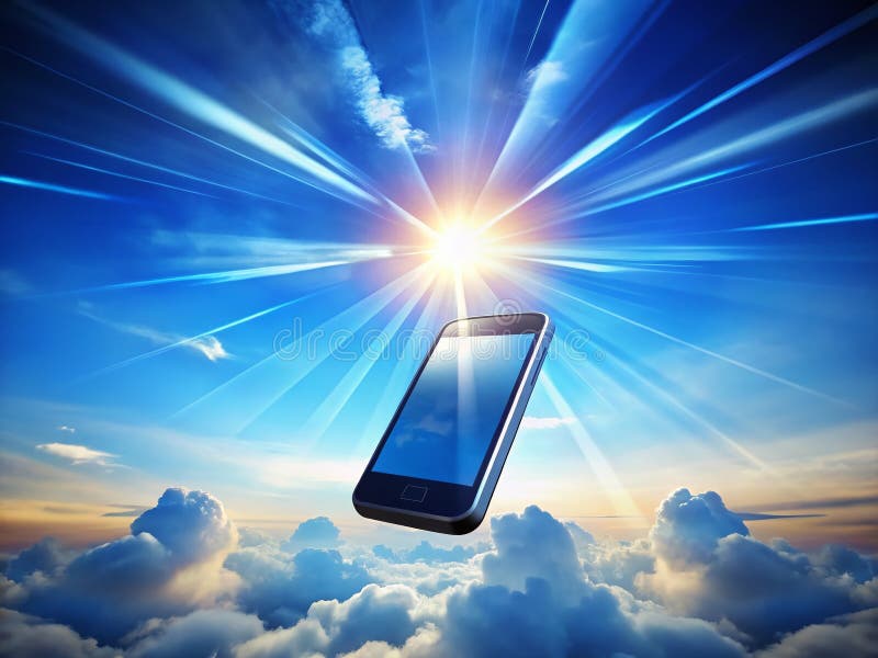 Smartphone Ascends into a Clear Blue Sky a Captivating Image of Modern ...