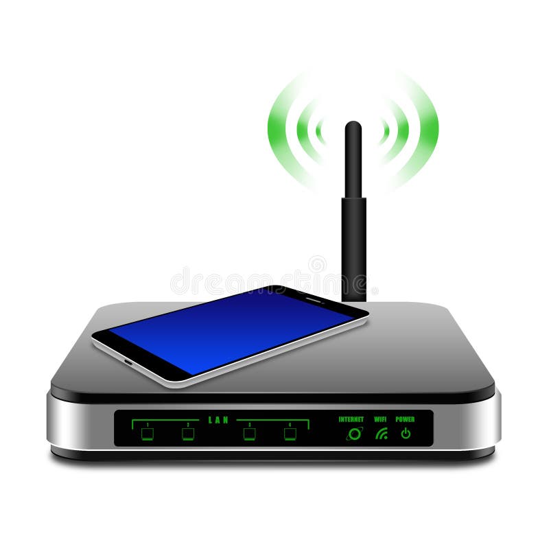 Smartphone Auf Drahtlosem Router Mit Der Antennenillustration Stock ...
