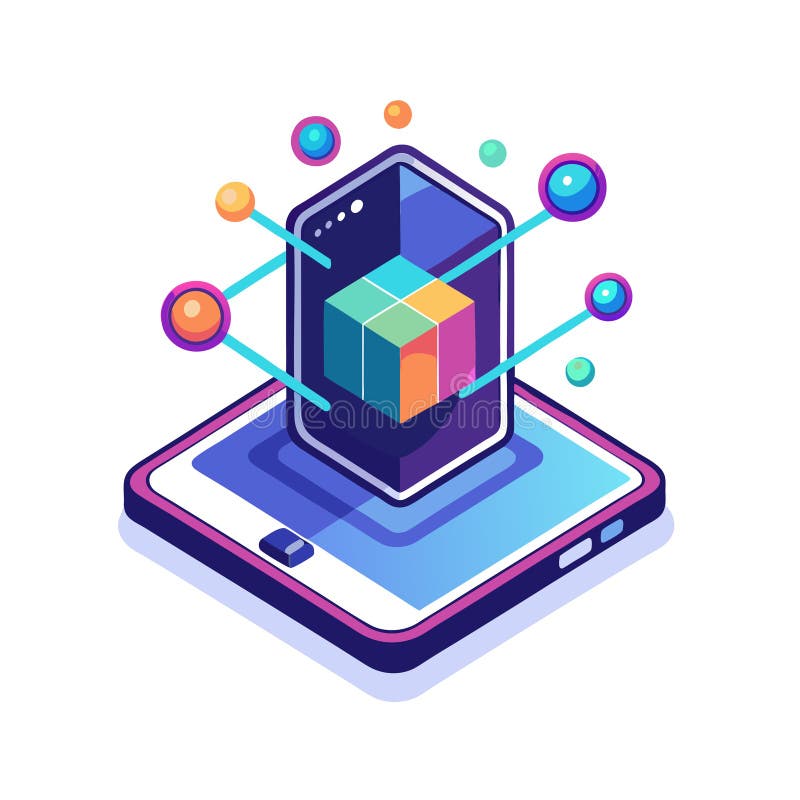 Smartphone with Augmented Reality Cube and Connected Data Points ...