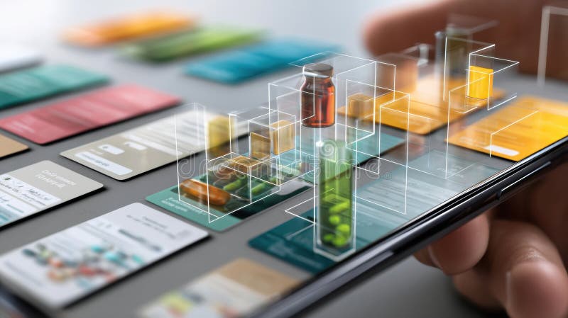 Smartphone Augmented Reality View Displaying Floating Product Cards in ...